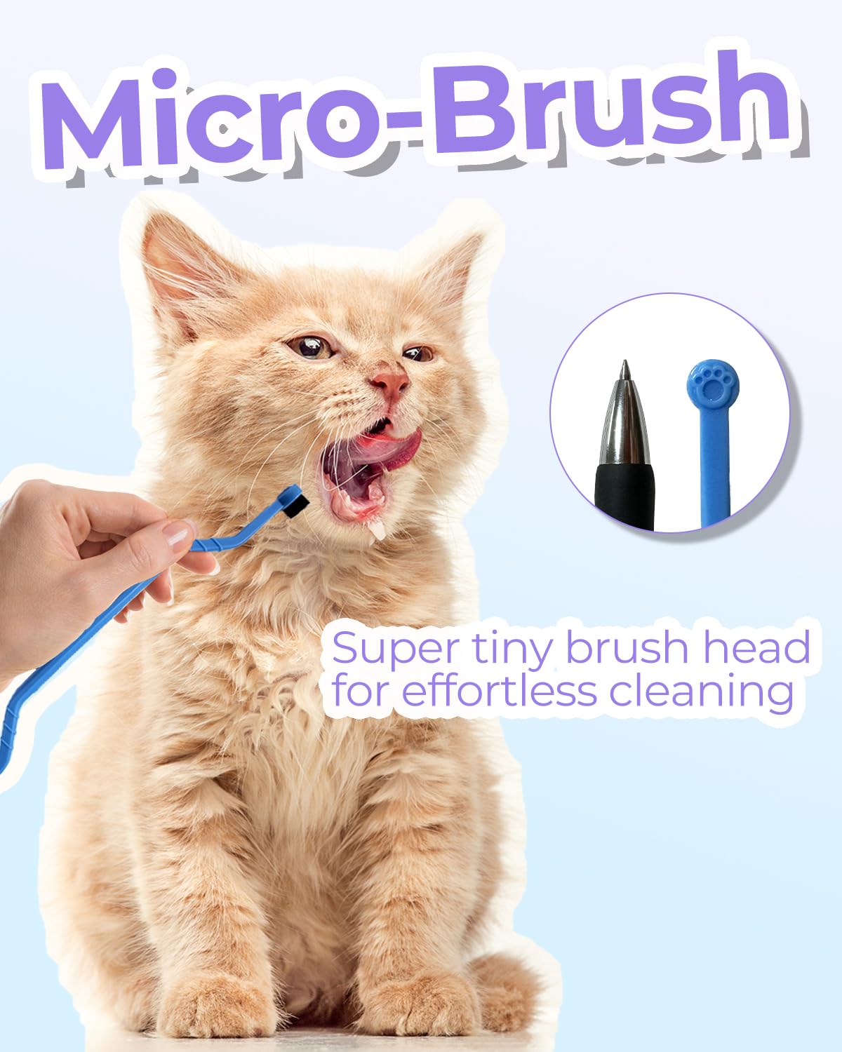 XUEPETT 2 Pcs Dual Sided Cat Toothbrush with Micro Brush Head, Anti-Slip Curved Handle, Cat Dental Care Supplies Eliminates Bad Breath and Reduces Plaque Tartar Formation