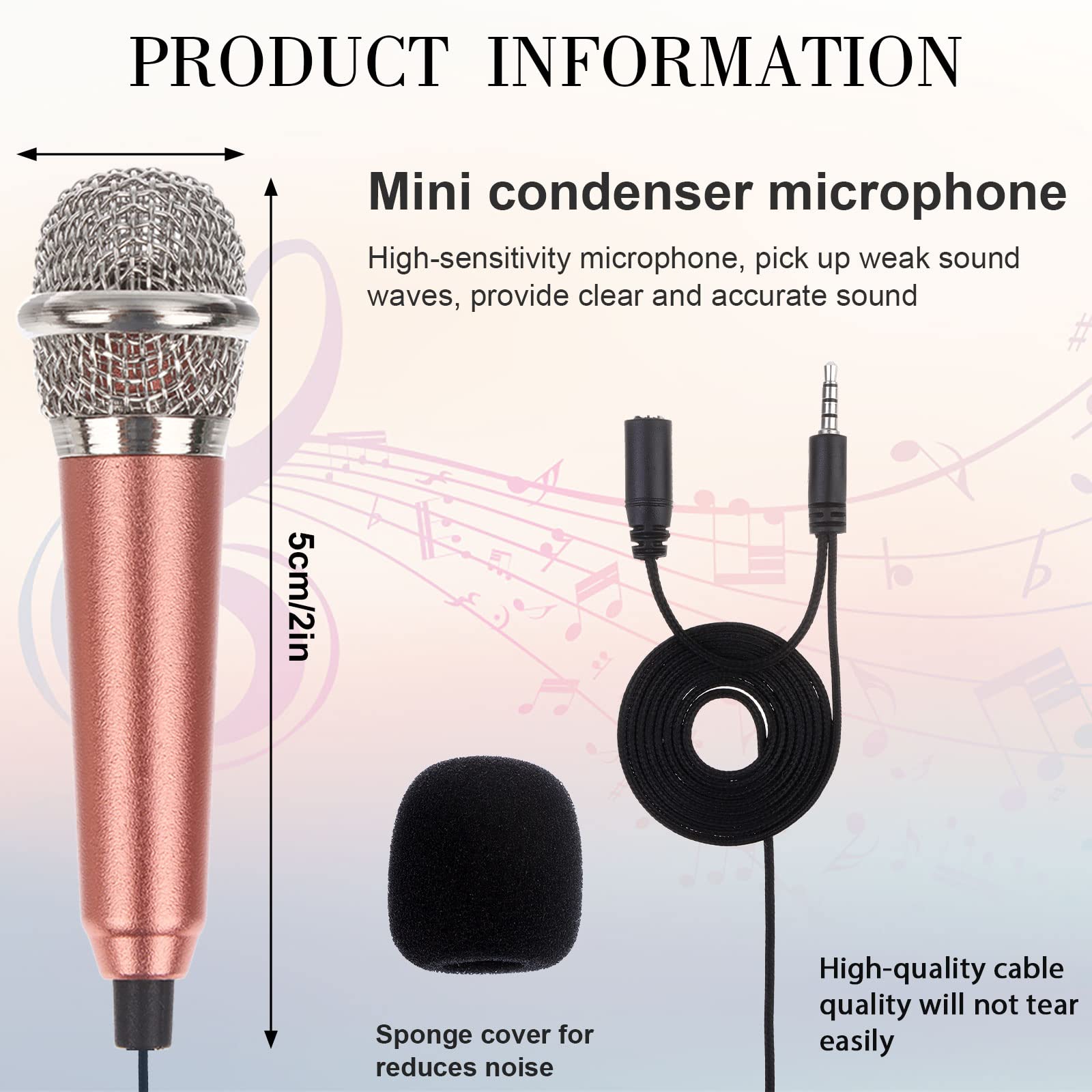 4-Piece Mini Microphone Tiny Microphone Mini Mic for Recording Voice and Singing on iPhone, Android Phones or Tablet, Metal, with 113 cm Cord, 3.5 mm Input (Rose Gold, Rose red, Silver, Blue)