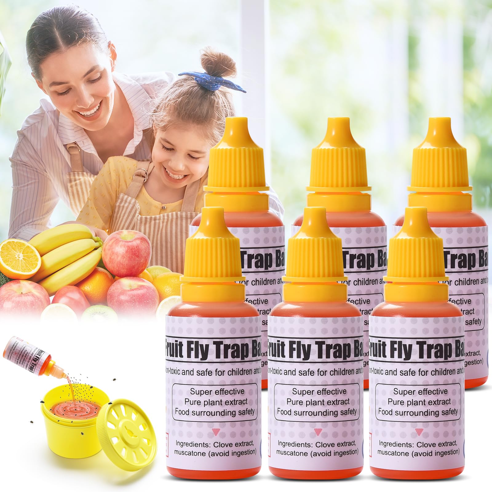 4 Pack Fruit Fly Trap Refill Liquid Only, Fruit Fly Trap for Indoors Bait Refill, Ready-to-Use Natural Fruit Fly Killer Liquid Bait for Home, Kitchen & Dining Area Non-Toxic for Kids & Pets