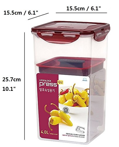 LockandLock Press Plate Leakproof Airtight Pickle Kimchi Container 4L / 135oz BPA Free One Handle Clear Body Maintain Fresher Taste