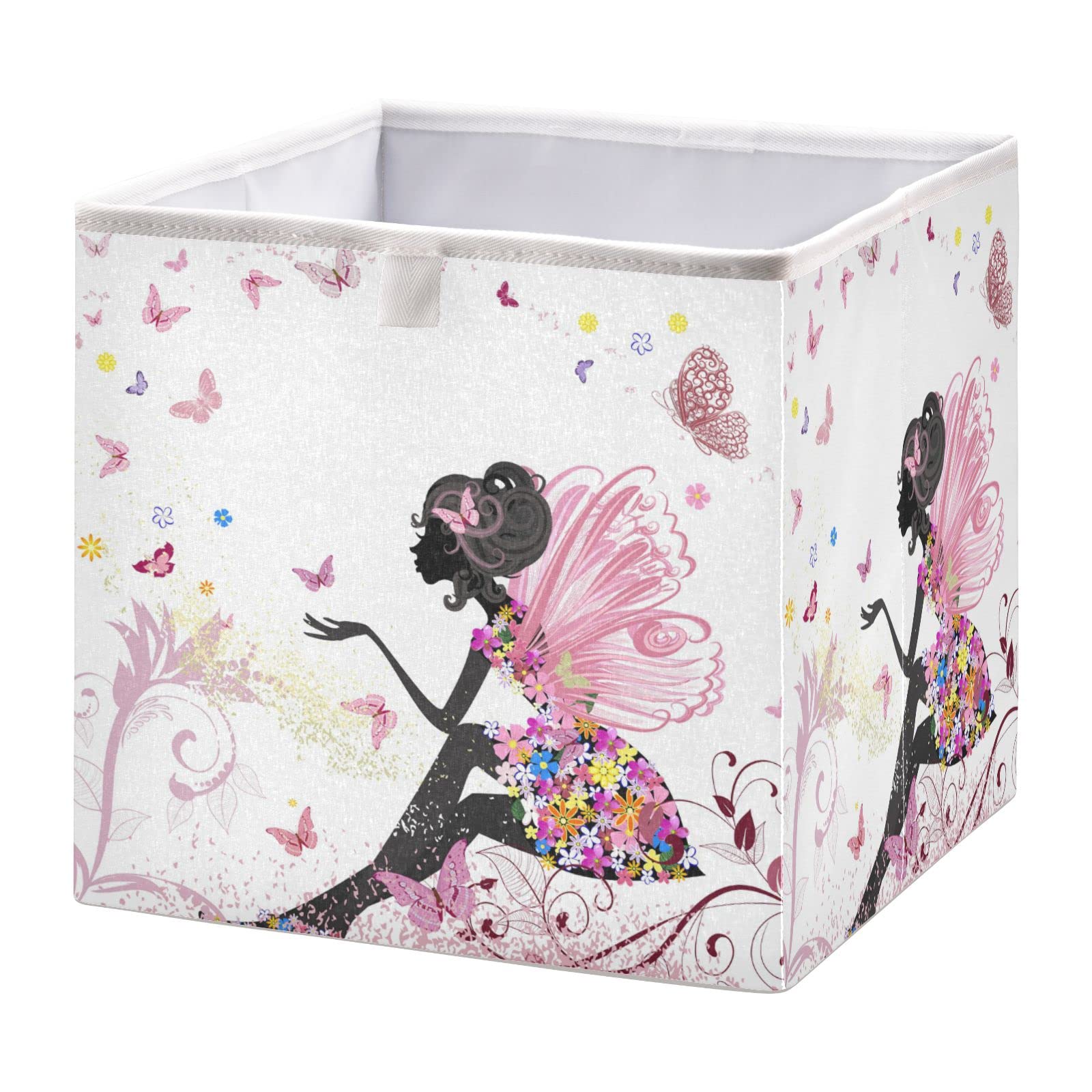Flower Fairy Storage Baskets for Shelves Foldable Collapsible Storage Box Bins with Closet Organizers Cubes Decorative for Pantry Organizing Shelf Nursery Home Closet,16 x 11inch