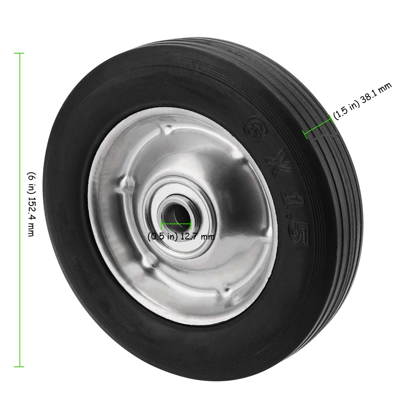 TAICHEUT 6 Pack 6" x 1.5" Flat Free Solid Rubber Wheel, Dolly Wheels Replacement Hand Truck Wheels for Tool Carts and Garden Carts, 132 lbs Load Capacity, 1/2β Bore Hole Diameter
