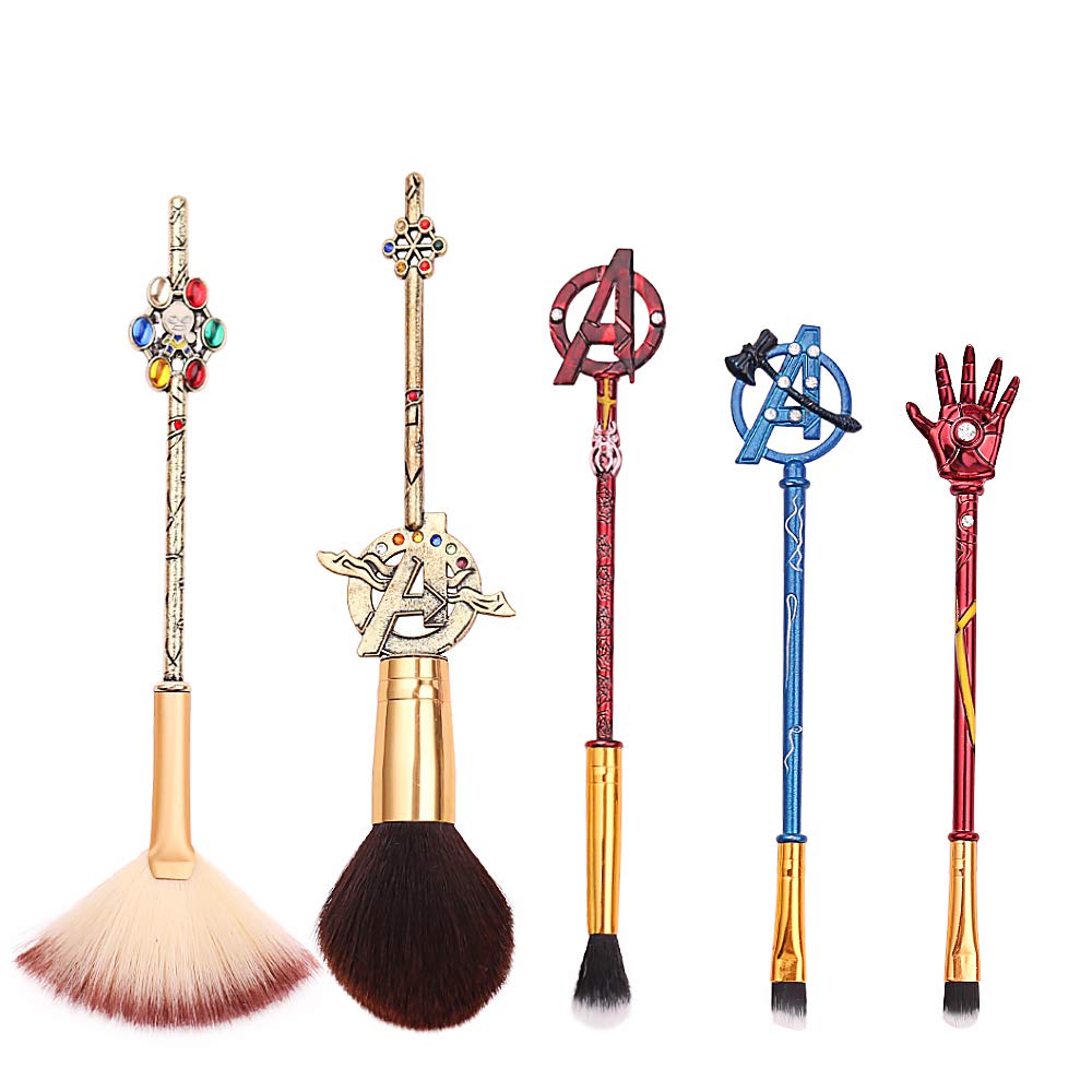 5Pcs Classical Movie Makeup Brushes - Professional Cosmetic Brushes Foundation Blending Blush Eye Shadows Face Powder Fan Brushes Kit for Fans