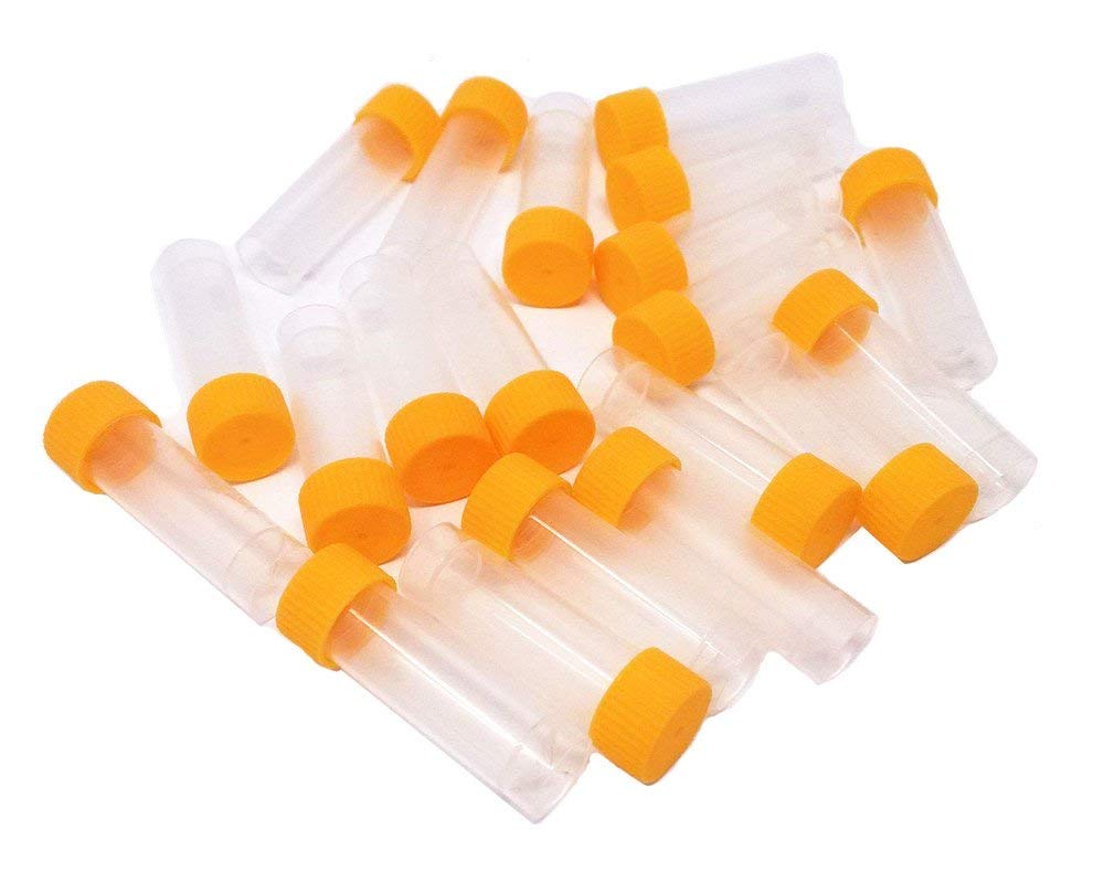 Honbay 20pcs 5ml Plastic Test Tubes Screw Cap Vial Orange Seal Cap Container