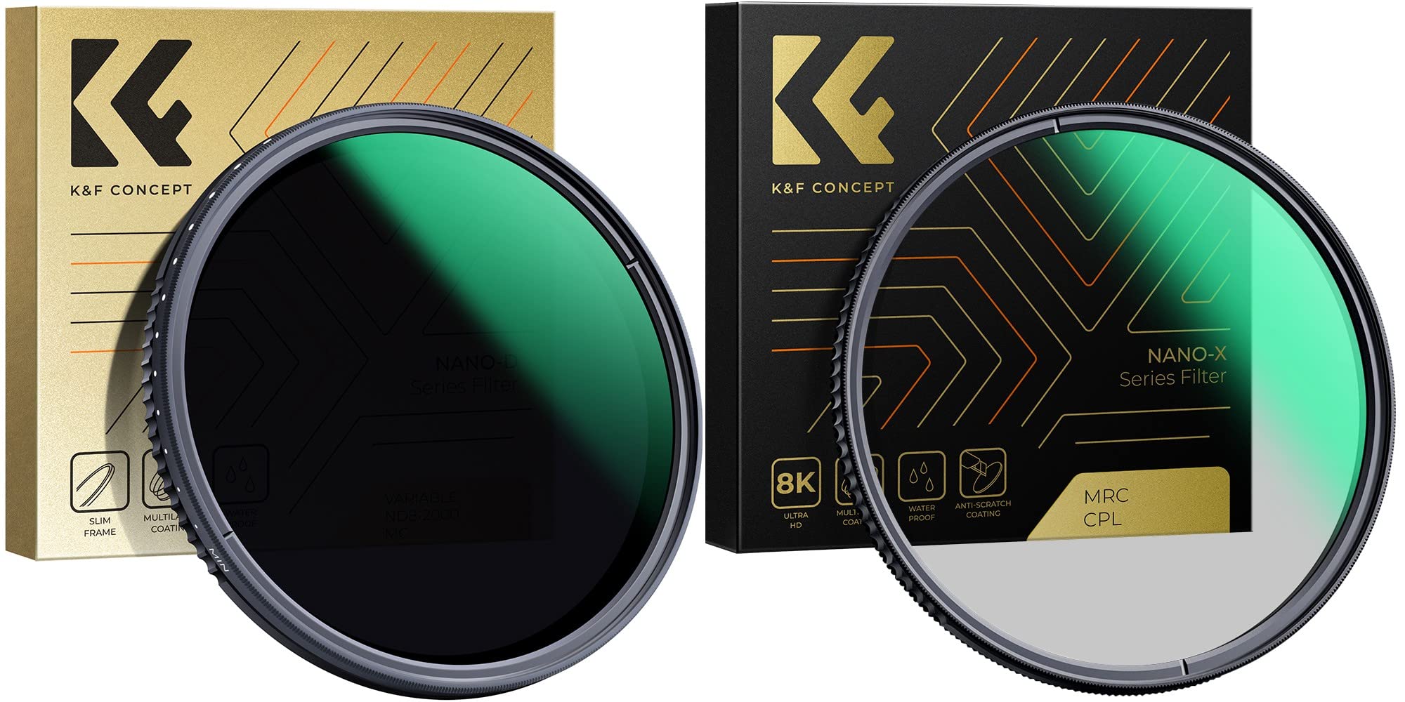 58mm Variable ND8-2000 & CPL Lens Filters Kit (2 Pcs) 3-11 Stops Adjustable Neutral Density Circular Polarizer Lens Filters Set