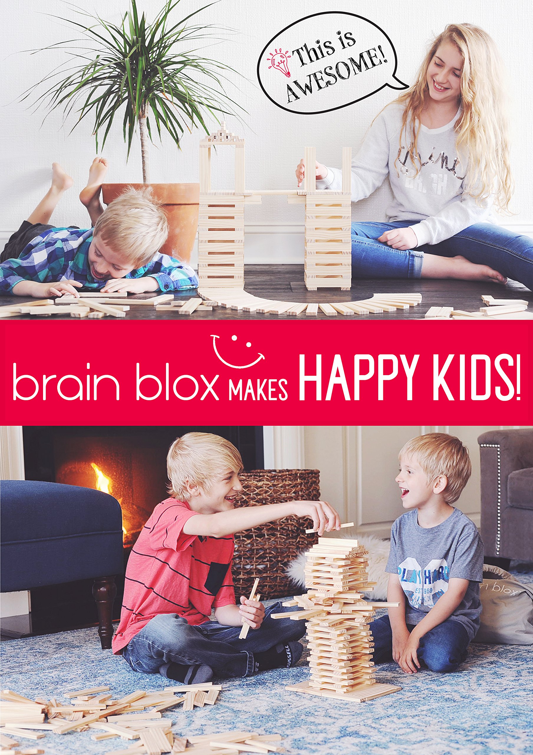 Brain Blox Natural Wooden Blocks for Kids Ages 4-8 - Montessori Blocks for Hands-on Learning - STEM and Architecture for Kids (100 Building Blocks)