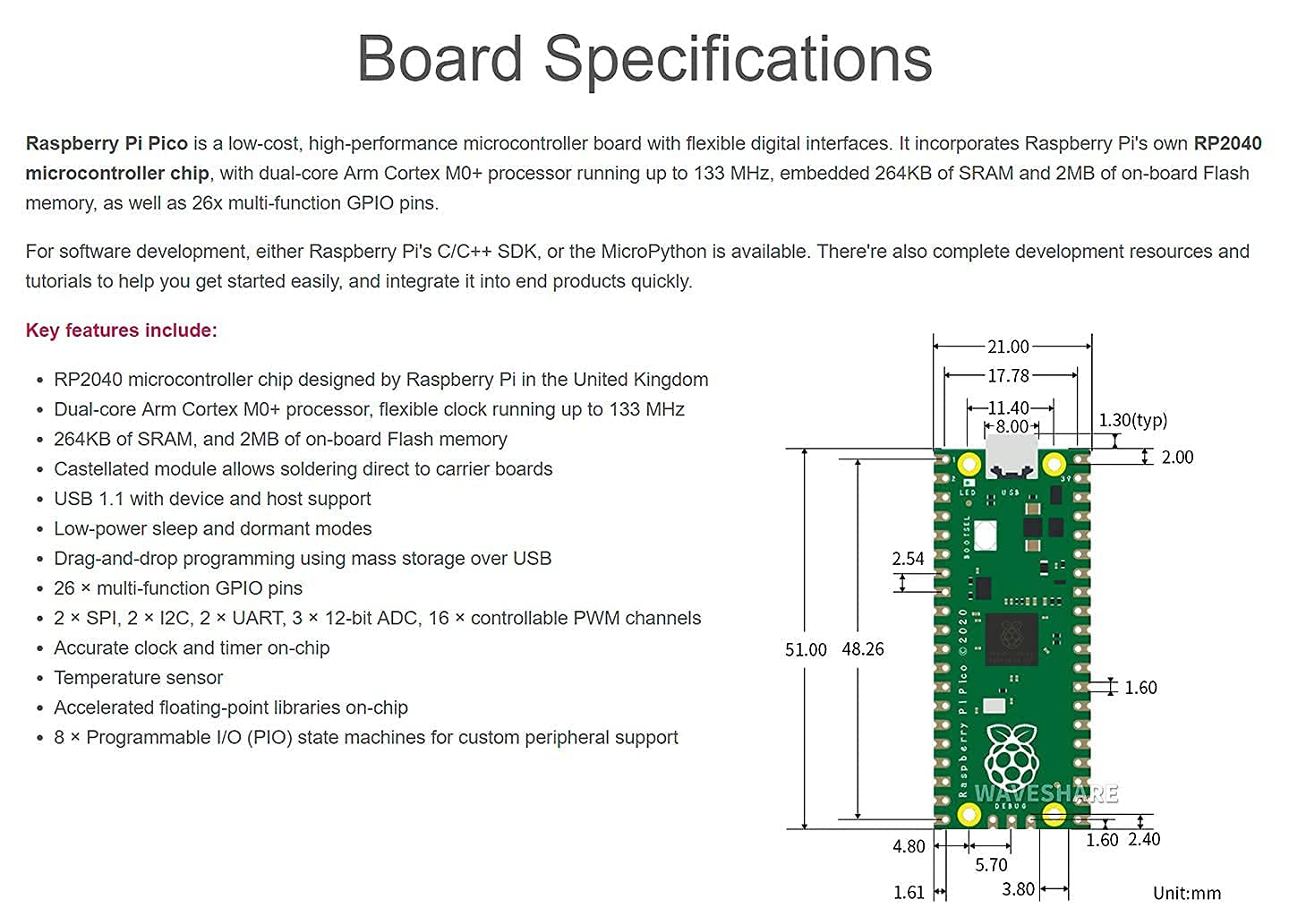 Raspberry Pi Pico Microcontroller Board with Pre-Soldered Header, Based on Raspberry Pi RP2040,Dual-Core ARM Cortex M0+ Processor Support C/C++/Python (Pico Starte Kit with Pico and 5 Accessories)