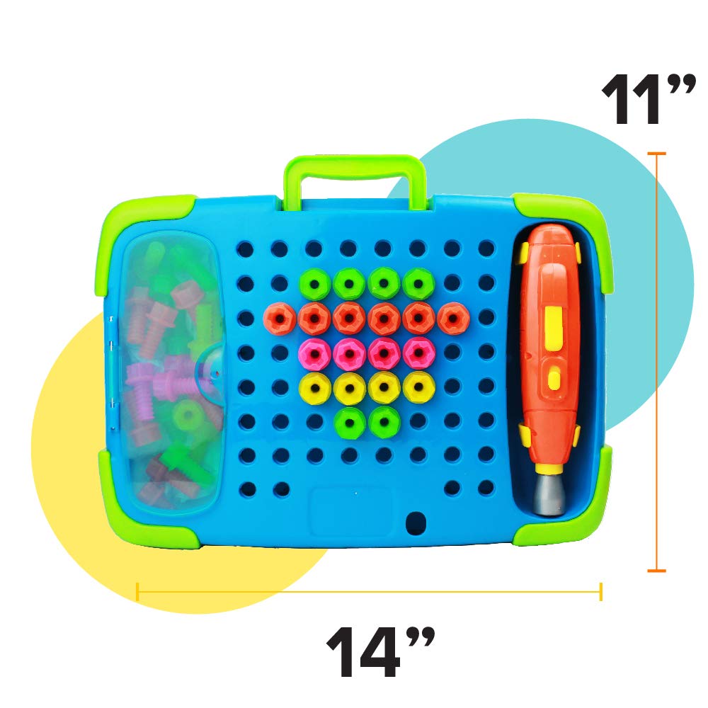 Boley Builders 67-Piece Electric Screwboard STEM Toy Set - Powered Screwdriver, Drill Bits, Colorful Bolts - Educational Learning Toy for Kids and Toddlers - Boys and Girls Tool Kit