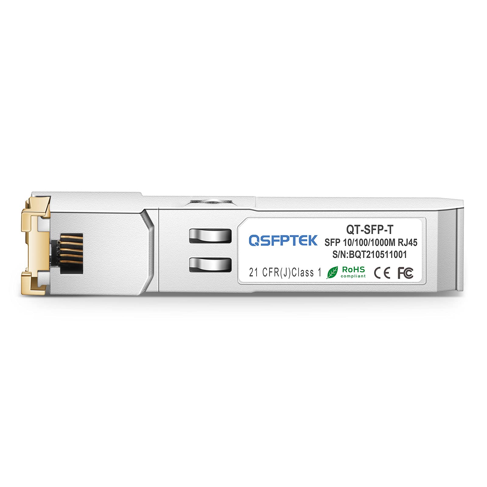 QSFPTEK 1.25G SFP-T Gigabit SFP Copper Ethernet Module, SFP to RJ45, 10/100/1000BASE-T Mini gbic Transceiver for Cisco GLC-T/SFP-GE-T/GLC-TA, Mikrotik SRJ01, Netgear, Supermicro, up to 100m