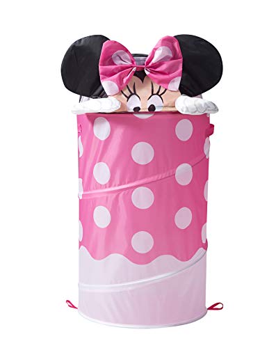 Idea Nuova Disney Minnie Mouse 3 Piece Collapsible Storage Set with Collapsible Ottoman, Bin and Figural Dome Pop Up Hamper, Pink