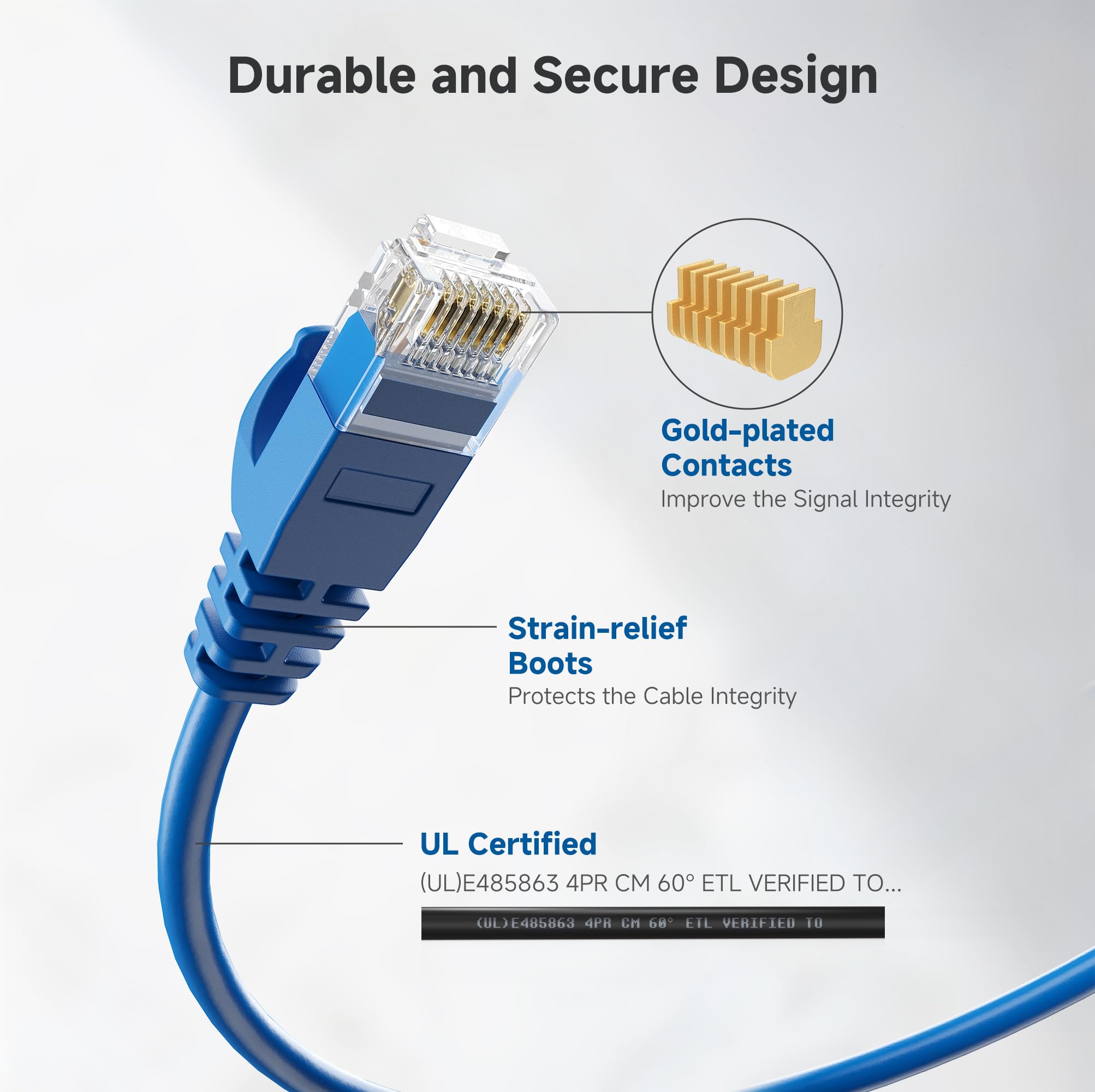 Cable Matters 10Gbps 5-Pack Snagless Short Cat 6 Ethernet Cable - 3ft, Slim Profile Cat 6 Cable, Cat6 Cord, Thin Ethernet Cord, Blue