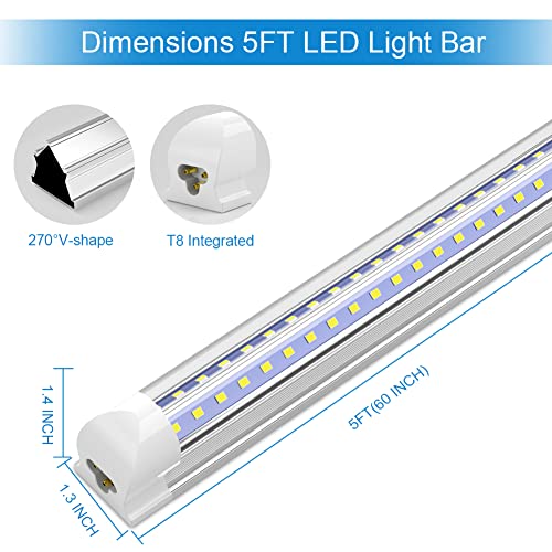 SHOPLED 5FT LED Shop Light, 45W 5850LM 6000K Cool White, V Shape, 5 Foot LED Linkable Ceiling Lights T8 LED Tube Lights Fixture, LED Shop Lights for Garage, Workbench, 4 Pack