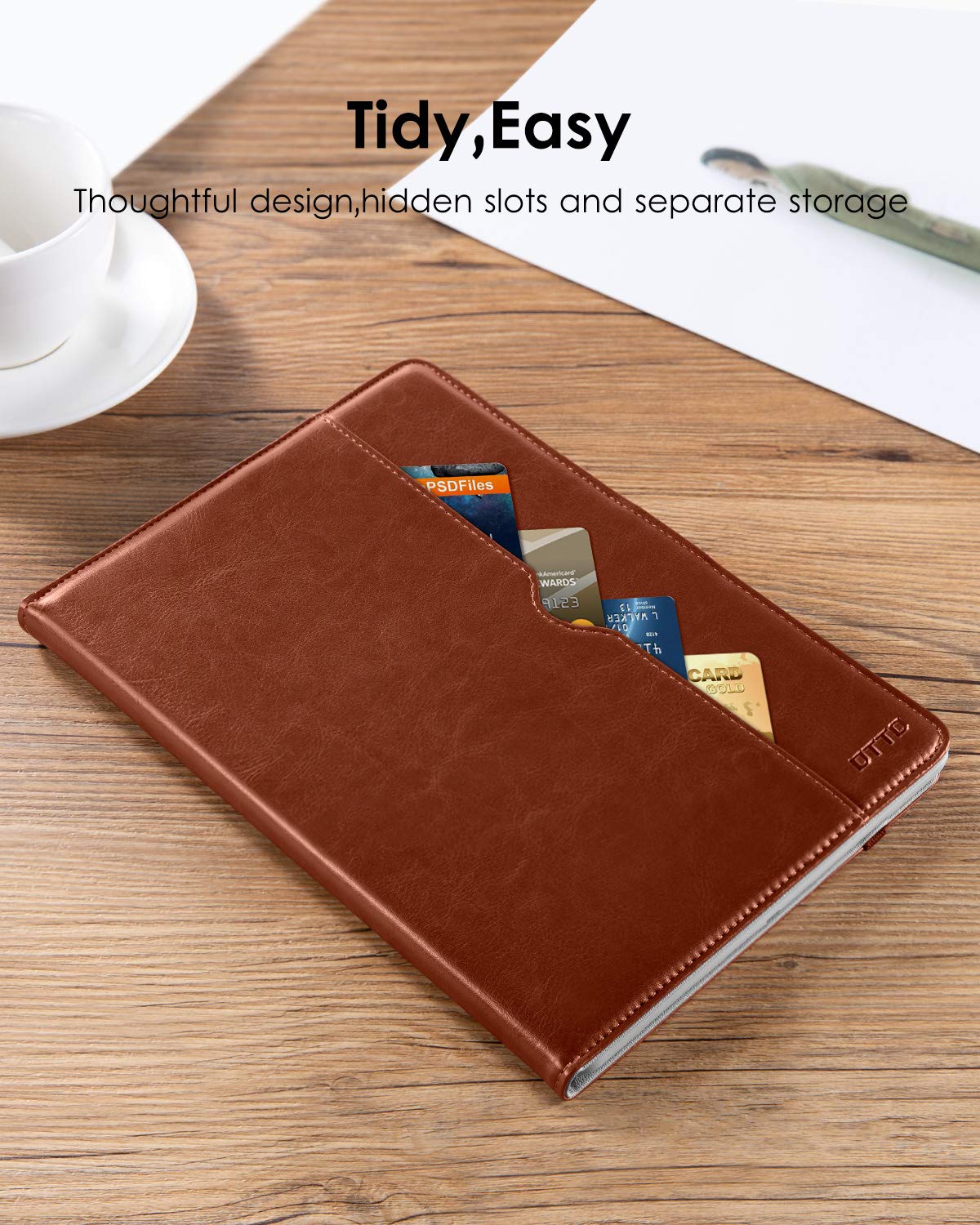 DTTO for iPad 9.7 Inch 5th/6th Generation 2018/2017 Case with Apple Pencil Holder, Premium Leather Folio Stand Cover Case for Apple iPad 9.7 inch, Also Fit iPad Pro 9.7/Air 2/Air - Brown