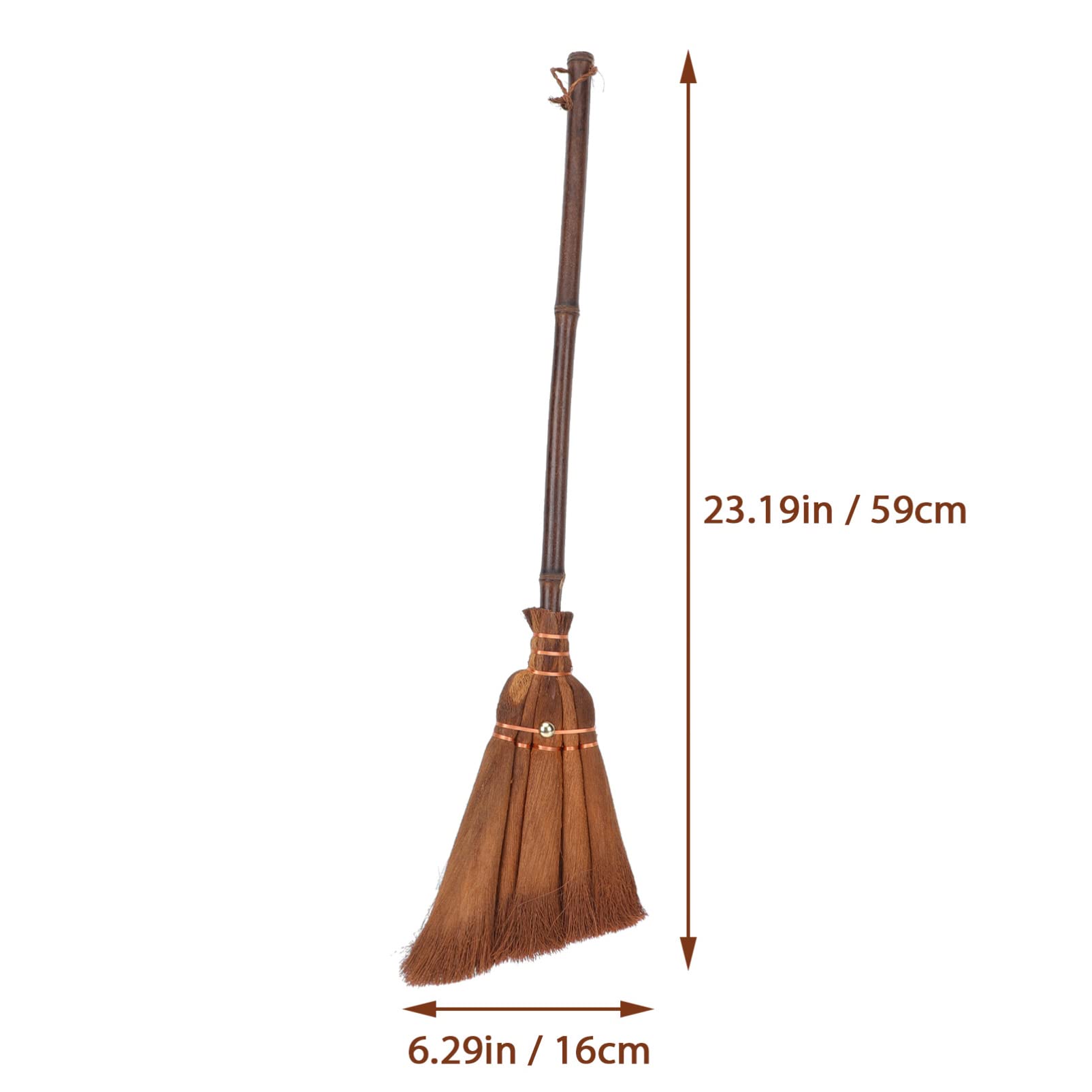 Angoily Palm Broom Small Natural Whisk Broom with Wood Handle Retro Vietnamese Sweeping Broom for Courtyard Garage Lobby Mall Market Sidewalks Decks