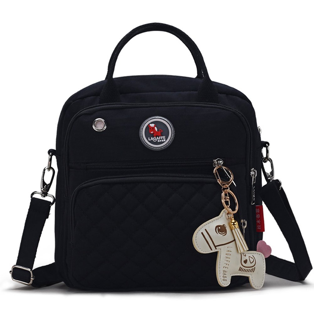 Small Waterproof Diaper Bag Tote Messenger Backpack-Black