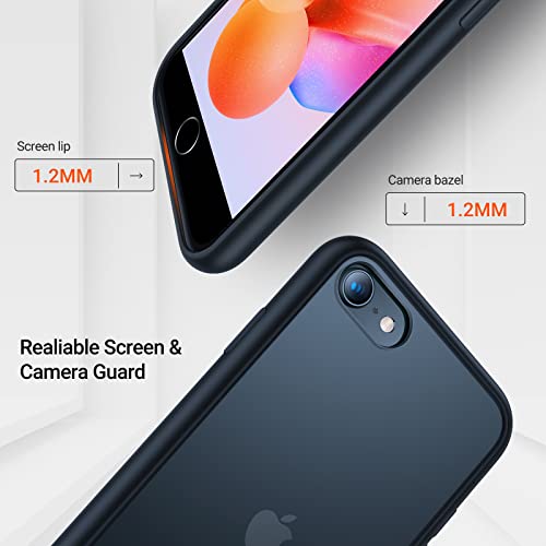 TORRAS 𝟐𝟎𝟐𝟐 𝗨𝗽𝗴𝗿𝗮𝗱𝗲𝗱 Shockproof for iPhone SE Case 2022/iPhone SE Case 2020 [Military Drop Certified] iPhone SE 2022 Case Semi-Clear Hard Back Protective Slim Case for iPhone SE/8/7-Black