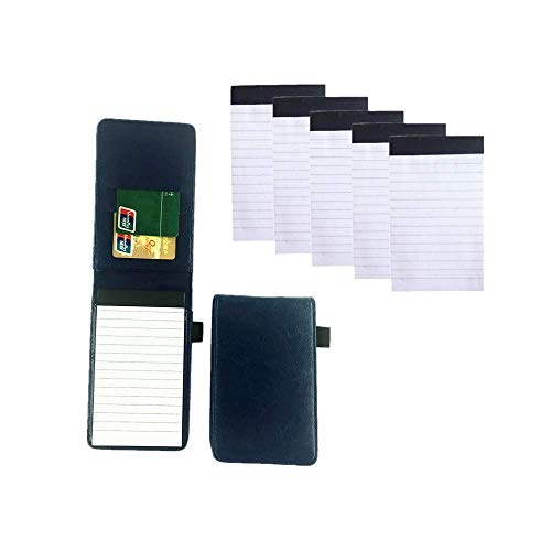 Leoyoubei Mini Pocket Notepad Holder Included with 50 Lined Sheets,Refillable,with Notebook Refills,Memo Book Refills 5 Pack 3x5 Inch Sized Writing Pad with 30 Lined Paper Per Note Pad (Blue)