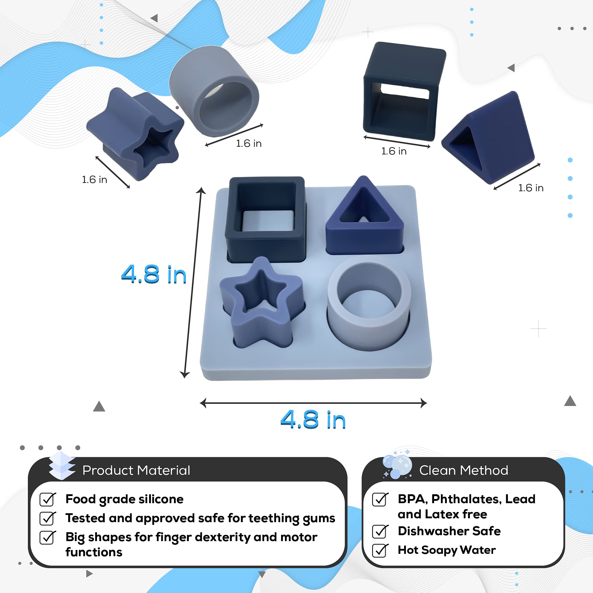 BraveJusticeKidsCo. Early Education Silicone Baby Puzzle | Stacking Building Blocks Toddler Toys (Blue)