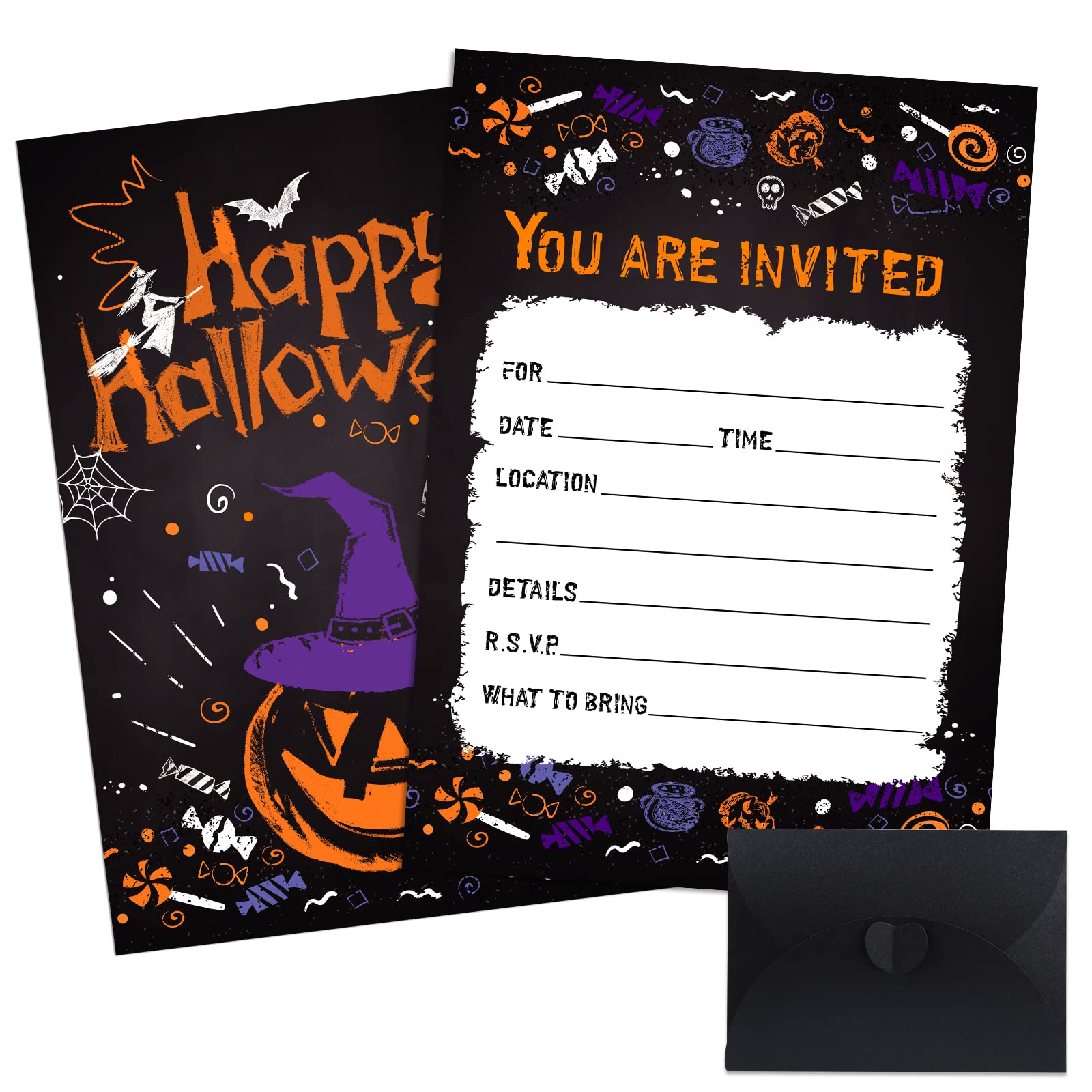 PETCEE Halloween Party Invitations with Envelopes 5"x7" Halloween Invitations Card for Kids Adults 12pcs Halloween Party Supplies for Costume Birthday Scary Spooky Haunted House Pumpkin Theme