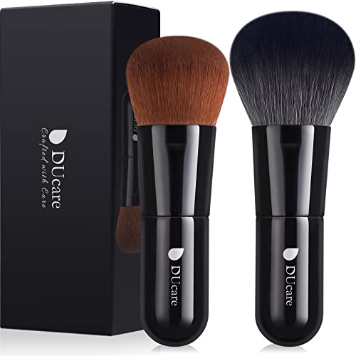 DUcare Self Tanner Brush Foundation Powder Brushes Kabuki Makeup Blush Brushes Set 2 PCS - Buffing Stippling Liquid Blending Mineral Powder Makeup Tools Black