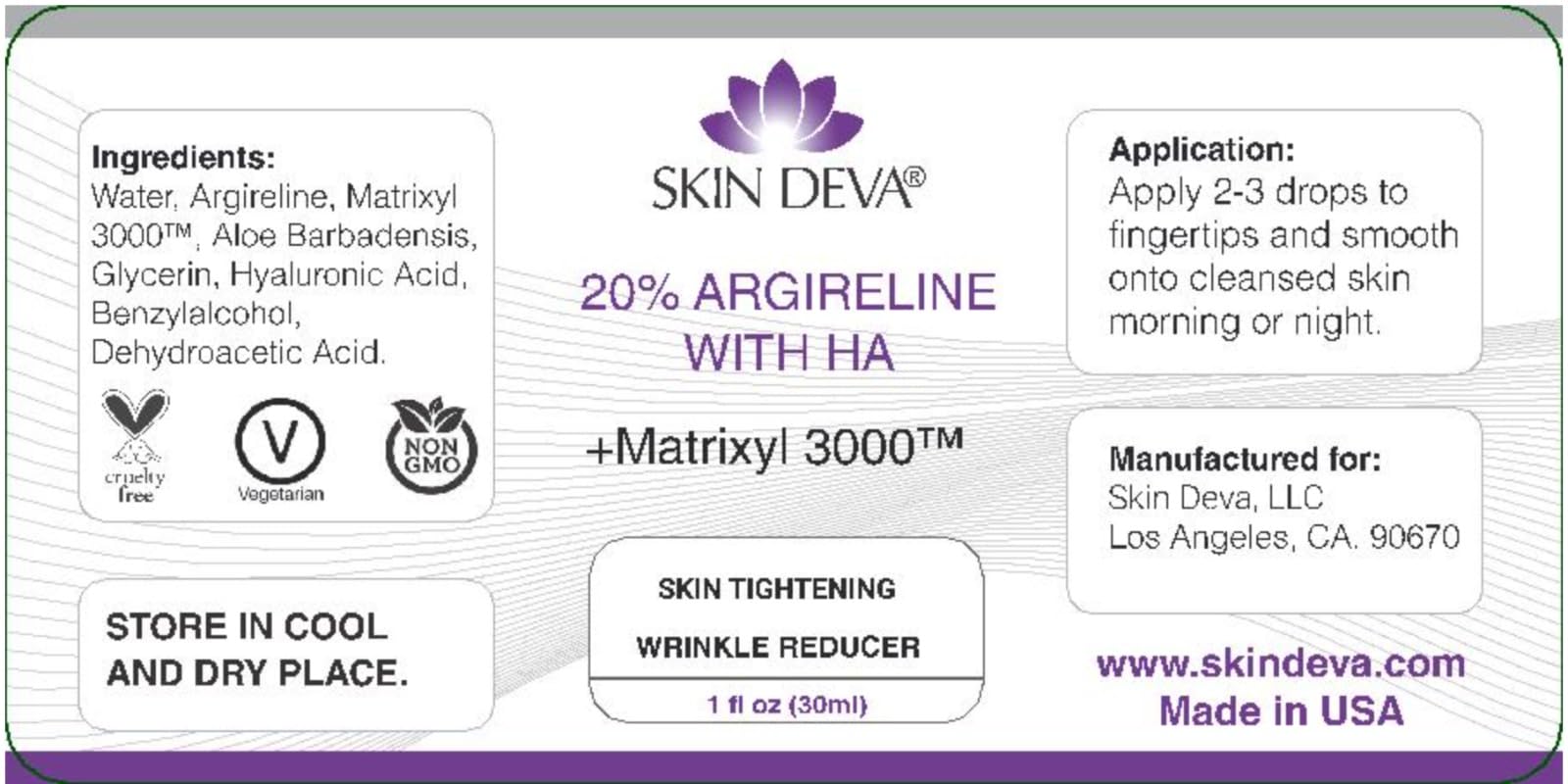 SKIN DEVA 20% Argireline Serum with Matrixyl 3000 Pure Hyaluronic Acid Serum For Face Deep Wrinkle Reducer Anti Aging Tones Skin and Stimulates Collagen Peptides Serum For Face