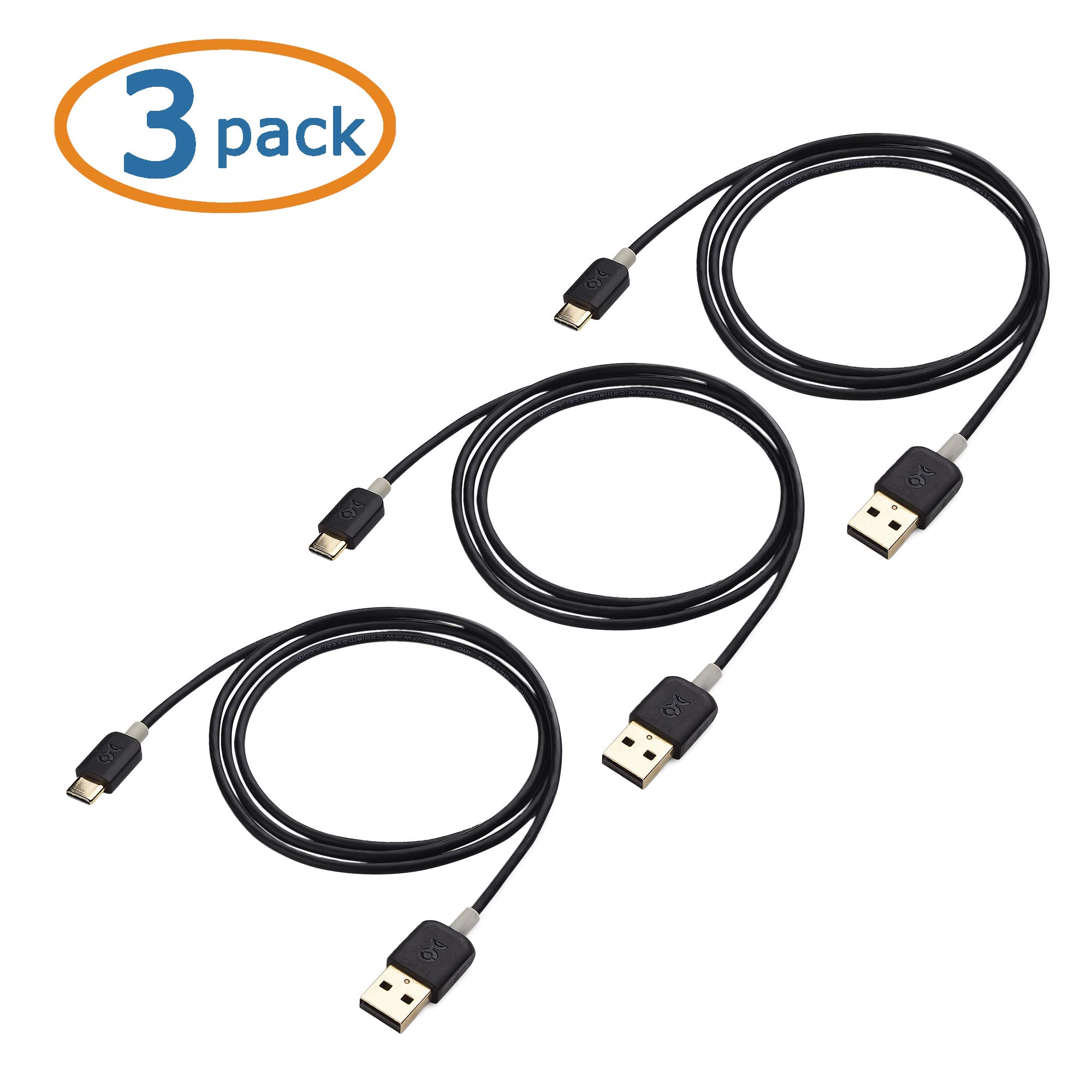 Cable Matters 3-Pack USB to USB C Charging Cable 3.3 ft with 3A Fast Charging in Black for iPhone 16/15, Samsung Galaxy S23 Ultra, S23, S22, Note 20, LG G8, Google Pixel 7a, iPad Pro, Nintendo Switch