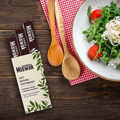 GOWO 3 Pack Miswak Sticks and Holders - Natural Teeth Whitening Kit - Natural Toothbrush - No Toothpaste Needed - Herbal Teeth Whitener and Breath Freshener - (Includes 3 Sticks and 3 Holders)