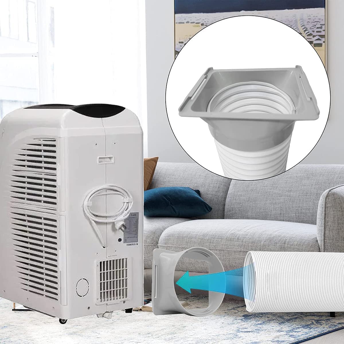 5.9 inch / 6 inch Portable Air Conditioner Exhaust Hose Coupler,Coupling,Window Adapter,A/C Unit Tube Connector Mobile Air Conditioning Accessories(Square to Round)