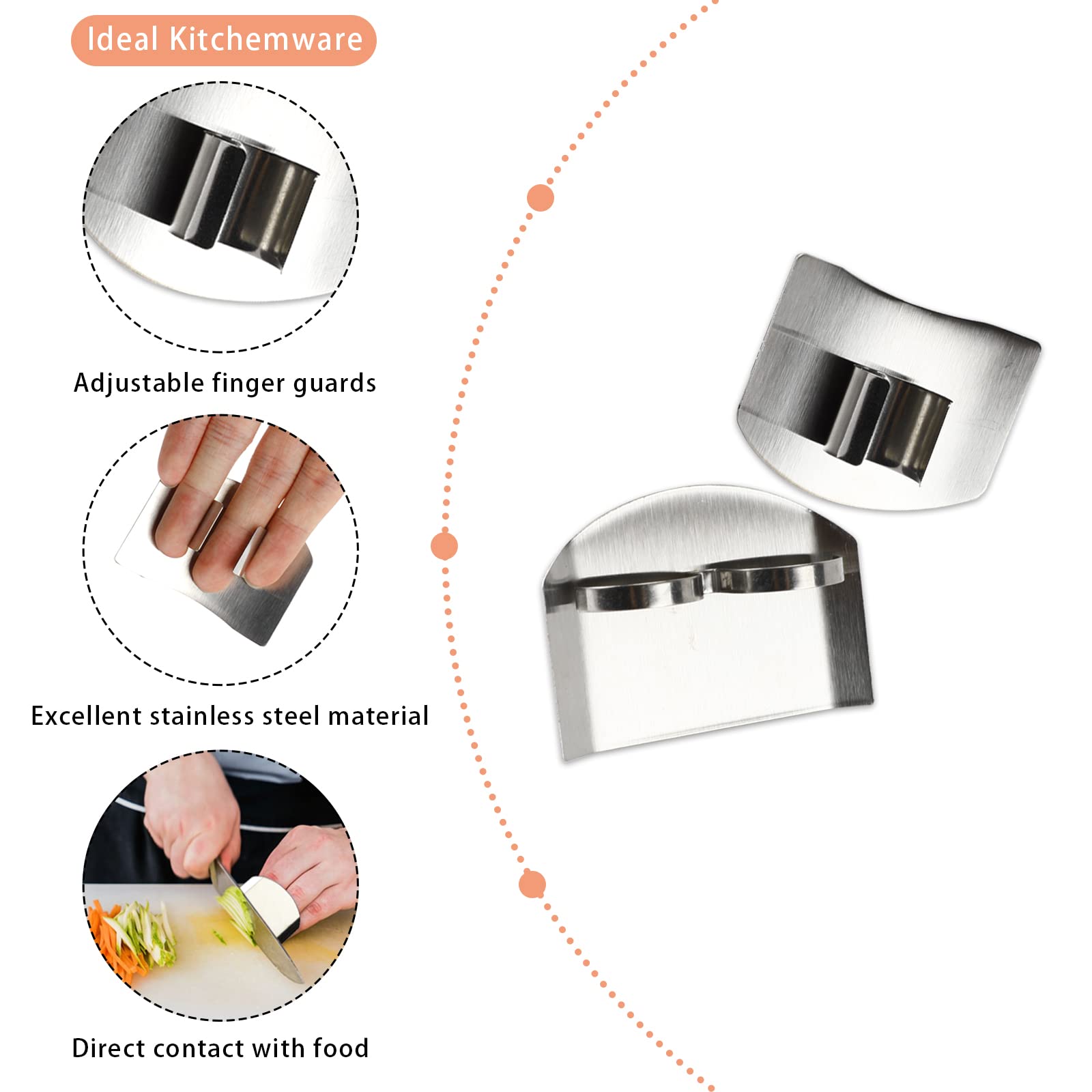 6PCS Finger Protector for Cutting Food Stainless Steel Finger Guards for Cutting Kitchen Knife Finger Shield for Cutting Slicing Chopping Food Vegetables (Double and Single Finger)