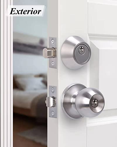 All Keyed Same Entry Door Knob and Single Cylinder Deadbolt Combo Set, Satin Nickel Exterior Door Knobs with Lock and Keys for Entrance and Front Door