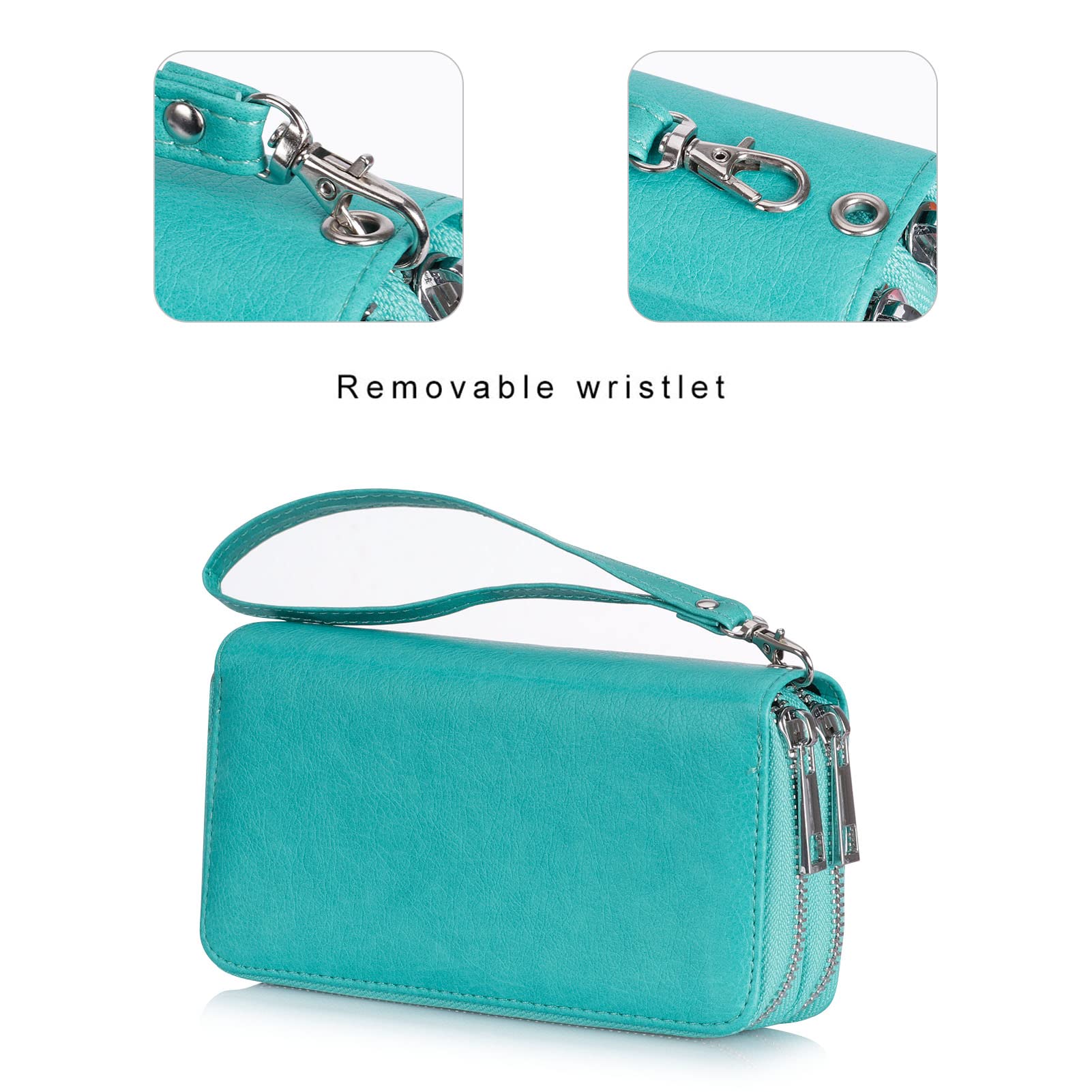 Abberry Double Zipper Wristlet Wallet Long Clutch Purse Cellphone Wallet for Women (Green)