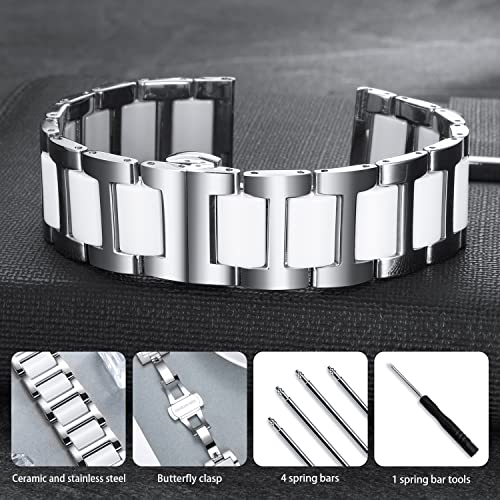 BINLUN Women'sWatch Band Stainless Steel Ceramic Replacement Watch Bracelet Polished Strap 12mm/14mm/16mm/18mm/20mm/22mm with Butterfly Buckle 6 Colors