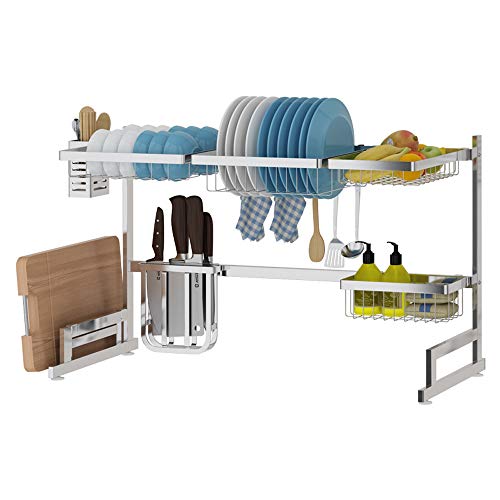Stainless Steel Dish Drying Rack Over Kitchen Sink, Dishes and Utensils Draining Shelf, Kitchen Storage Countertop Organizer, Utensils Holder, Kitchen Space Saver (For Sink †36.5 inch)
