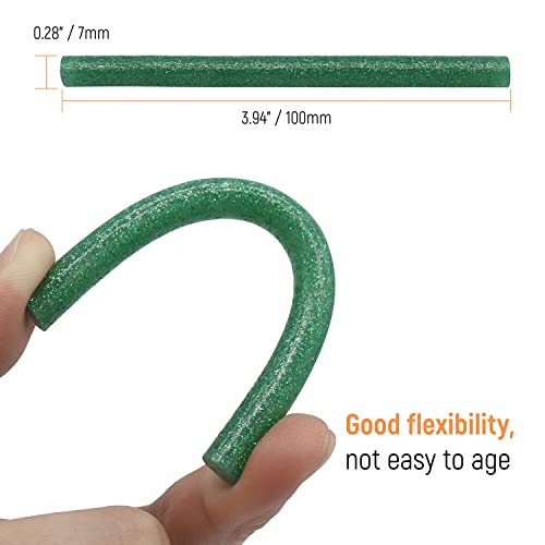 FOCMKEAS 16 PCS Mini Hot Glue Sticks 0.27" Dia. x 3.94" Long Hot Melt Glue Gun Sticks All Purpose Adhesive for Multi-Temp Hot Glue Gun Glue DIY Work, Glitter Green