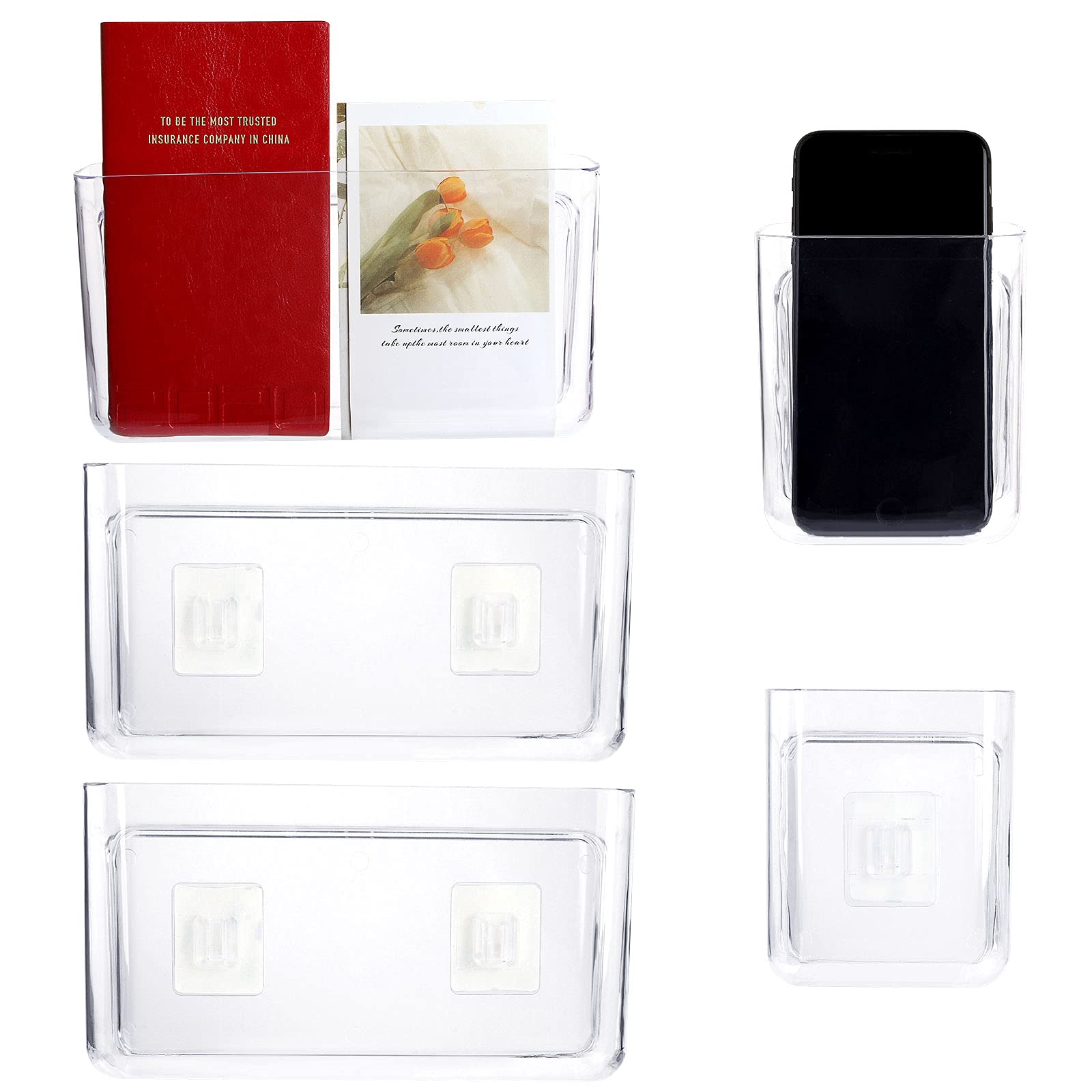 5 Pack Plastic Wall Folders, Clear Single Pocket Hanging Wall File Organizer, Durable Wall Mount File Holder for Office Home Bathroom, 8.7ā x 1.8ā x 4.7ā