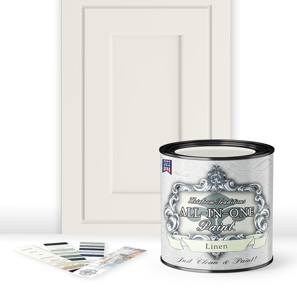 ALL-IN-ONE Paint, Durable cabinet and furniture paint. Built in primer and top coat, no sanding needed. Includes our 30 featured color card - Linen, Quart