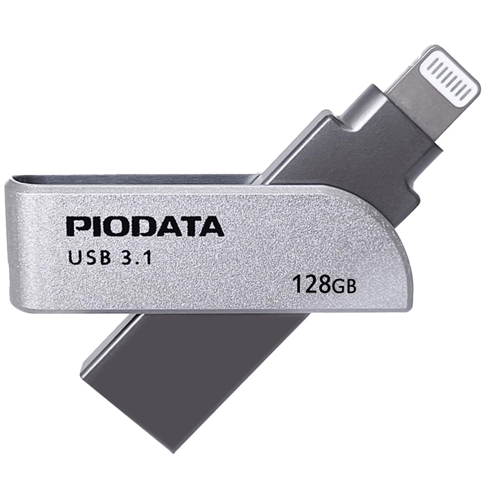 PioData iXflash 128GB iPhone iPad Flash Drive USB Type A and Apple MFi Certified Lightning Connector, Photo Stick for iPhone, iPhone External Storage, iPhone USB, iPhone Backup Flash Drive