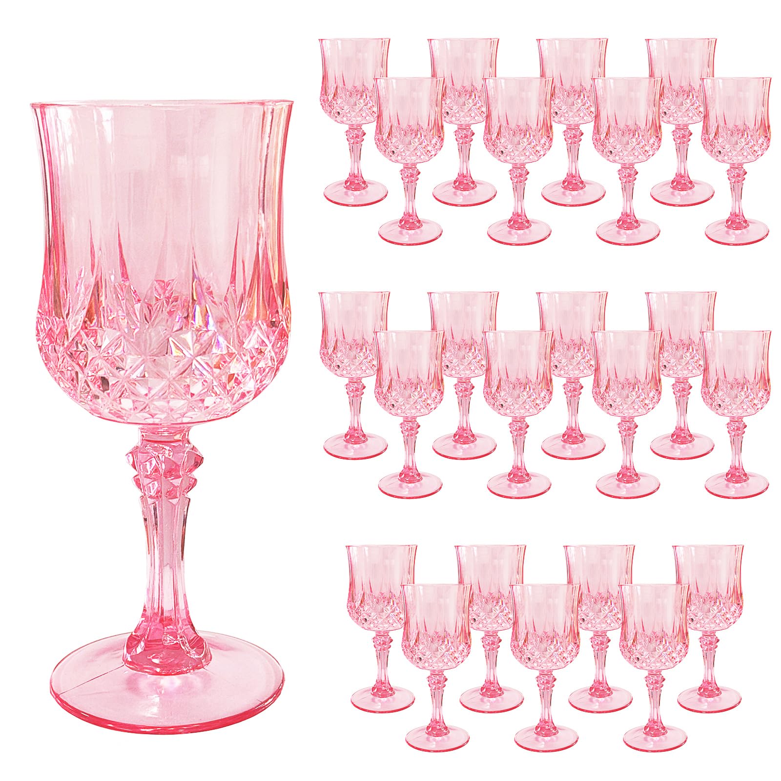 Veiuwa 24 Pcs Plastic Pink Wine GlassesďźPlastic Cordial GlassesďźPlastic GobletsďźPink Plastic GobletsďźPlastic Wine GlassesďźCan be Used for Weddings, Everyday Fun Parties and More!