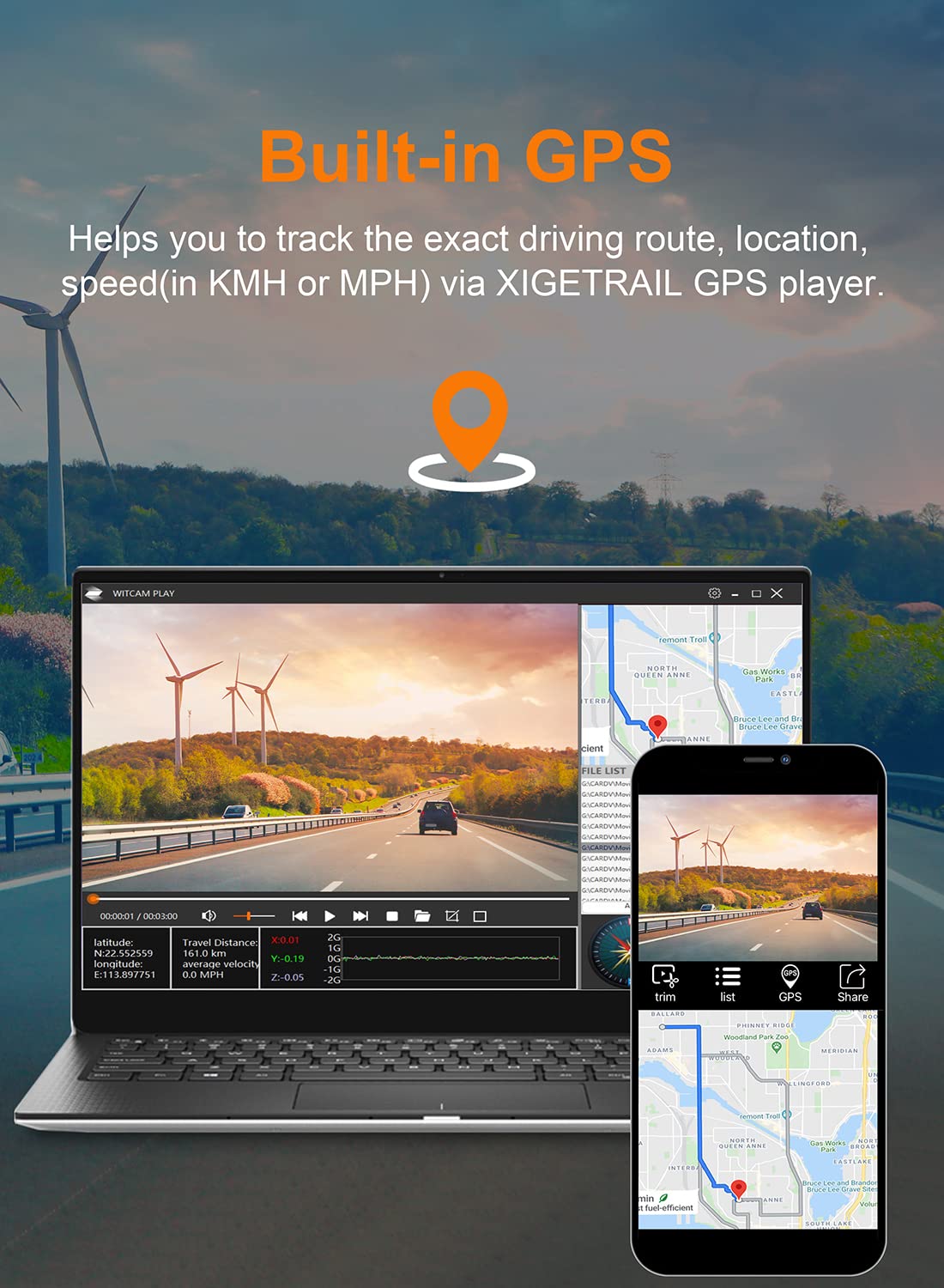 4K Dual Dash Cam Front and Rear Built-in GPS, XIGETRAIL Dash Cam Front 4K and Rear 1080P Dash Camera for Cars, Car Dashboard Camera with Night Vision, WDR, Parking Monitor, 2" IPS, Support 256GB Max