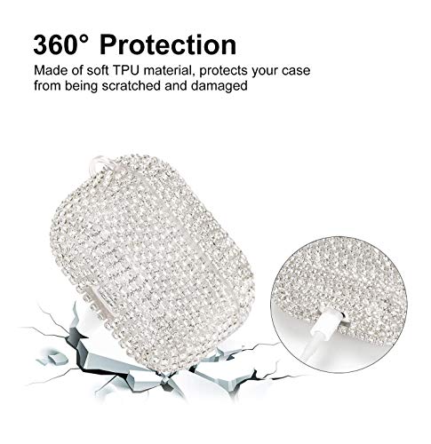 Luxurious Shining Rhinestone Diamante Apple AirPods Pro Case, Bling Sparkle Protective Cover Carrying Mickey Ball Keychain for Airpods Pro,Shockproof Anti-Scratch Anti-dust (Silver)