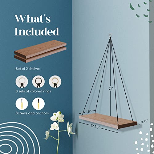 OMYSA Hanging Wall Shelf - Set of 2 Hanging Shelf - Boho Wall Decor - Minimalist & Lightweight - Use in Any Room - Brown