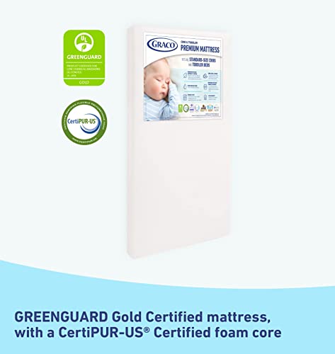 Graco Hadley Convertible Crib and Mattress Set, White | Includes 4-in-1 Convertible Crib with Drawer, Premium Foam Crib and Toddler Mattress