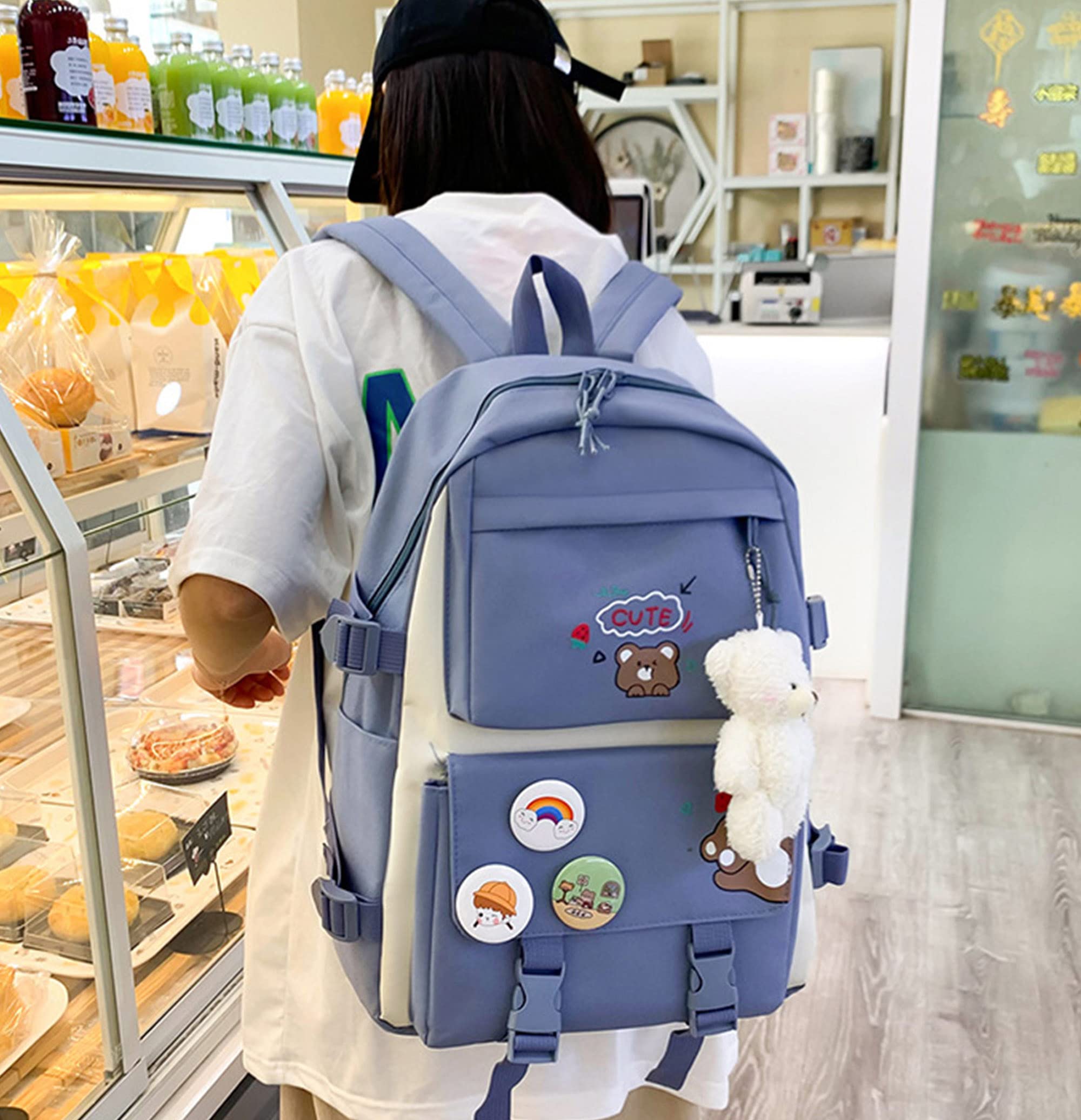 5Pcs Accessories Backpack with Pin & Set Cute Backpack Kawaii Backpack School Bags for Teen Girl