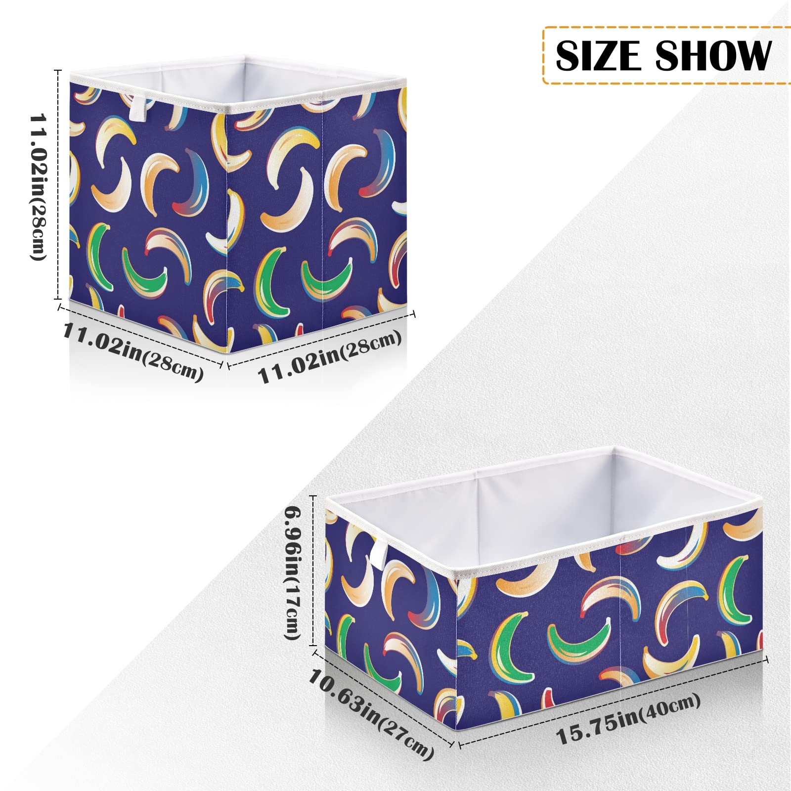 Bananas Storage Baskets for Shelves Foldable Collapsible Storage Box Bins with Waterproof Fabric Closet Organizers for Pantry Clothes Storage Toys, Books, Home, Office,11 x 11inch