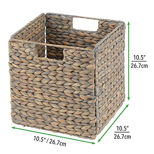 mDesign Natural Woven Hyacinth Cube Storage Bin Basket Organizer with Handles for Kitchen Pantry, Cabinet, Cupboard, Shelf/Cubby Organization, Hold Food, Drinks, Snacks, Appliances, 4 Pack, Gray Wash