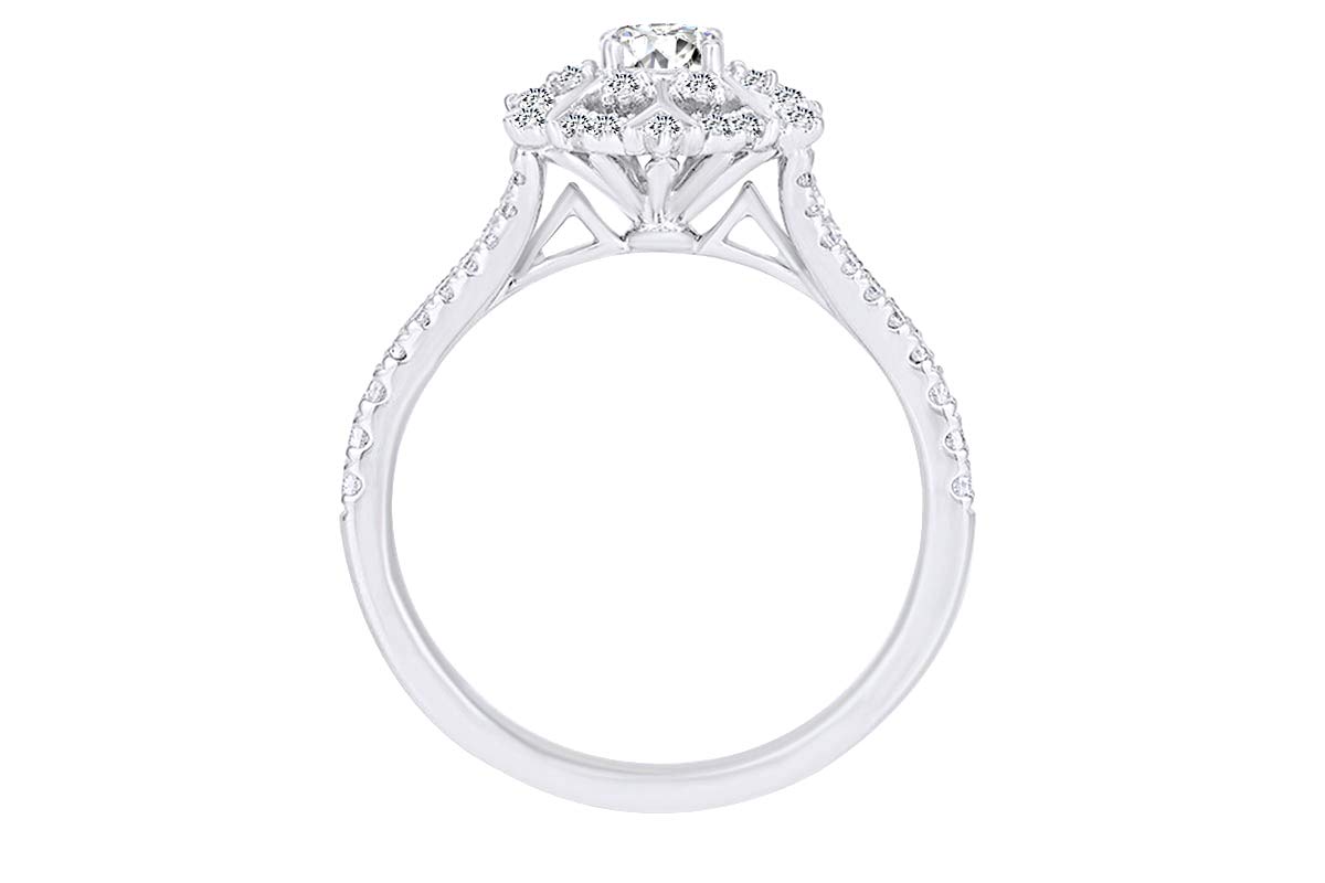 5/8 Carat Round White Natural Diamond Snowflake Engagement Ring 14k Solid White Gold (I-J Color, I2-I3 Clarity, 0.63 Cttw) Ring Size-8