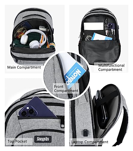 Backpack for Men Women, Travel School Backpacks for Teen Boys, Bookbag with USB Charging Port, Anti Theft College Students Backpack Fits 15.6 Inch Laptop, Casual Work Business Back Pack, Grey