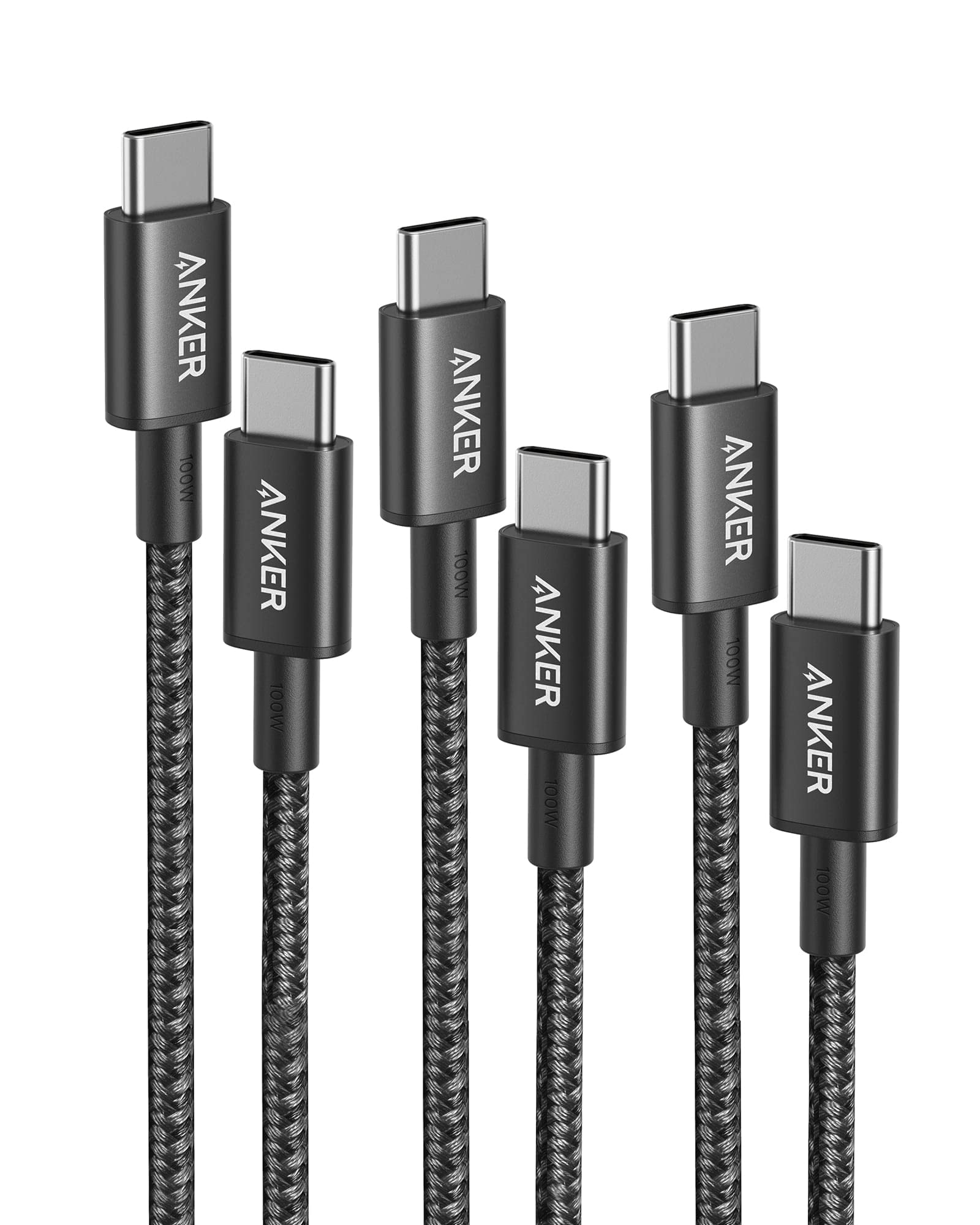 Anker 333 USB C to Cable 3-Pack (3.3ft+6ft+10ft,100W), 2.0 Type Charging Fast Charge for MacBook Pro 2020, iPad Air 4, Samsung Galaxy S21, Pixel, Switch, LG(Black)