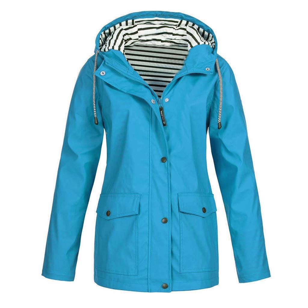 CapsA Women Womens Rain Jacket Outdoor Plus Jackets Waterproof Hooded Raincoat Windbreaker Striped Climbing Hiking Trench Coats
