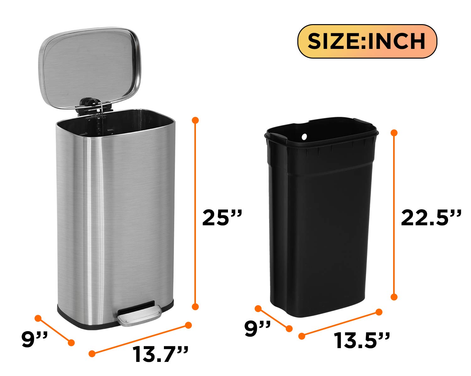 Best Home 8 Gallon Stainless Steel Trash Can with Lid, Hands-Free Step Design, 30L Capacity, Silver
